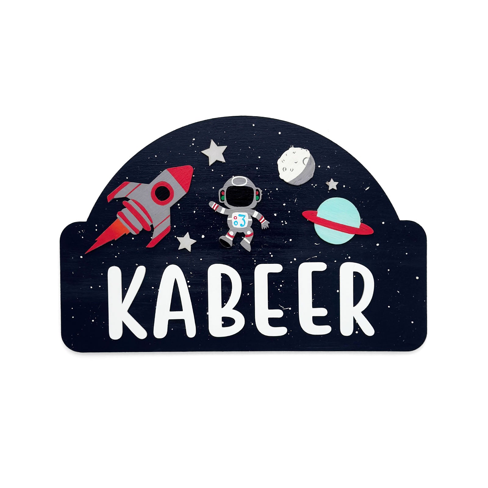 Space Themed Hand-Painted Wooden Kids Name Plate - Blue – Plumeria